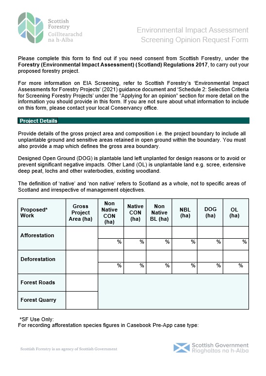 EIA Screening Opinion Request Form | Scottish Forestry